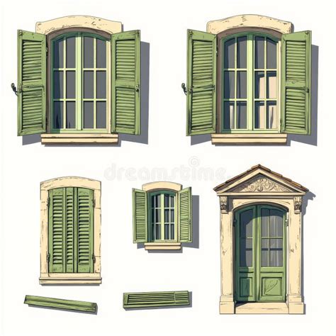 Windows Drawing Set With Hand Drawn Architectural Elements And Windows