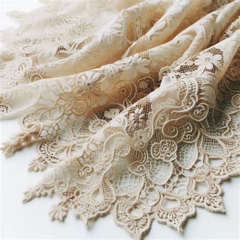 162 91 Vintage Lace Fabric With Delicate Holes And Frayed Edge Stock