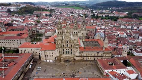 Aerial Perspective Ofsantiago De Compostela City View Of Famous