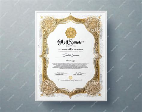Premium Photo Eid Mubarak A Certificate Template With Gold And White