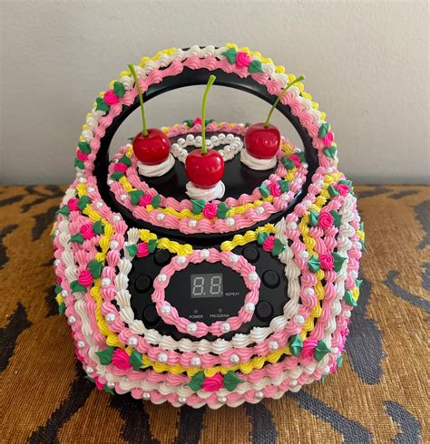 Fake Cake Cd Player Black Pink Yellow Cherries Heart Roses Etsy