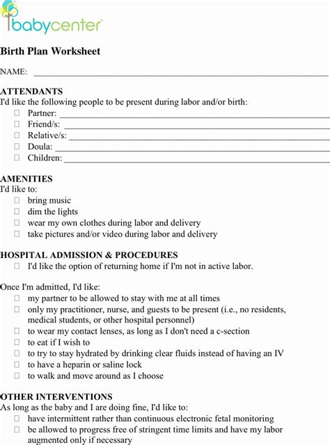 Birth Plan Template C Section Content Calendar Template