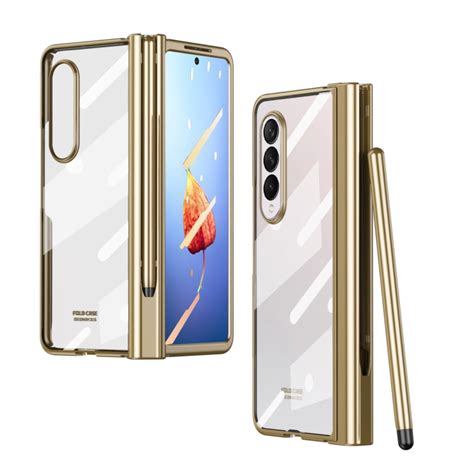 삼성 Galaxy Z Fold4용 전신 통합 전기도금 힌지 전화 케이스펜 슬롯 포함골드