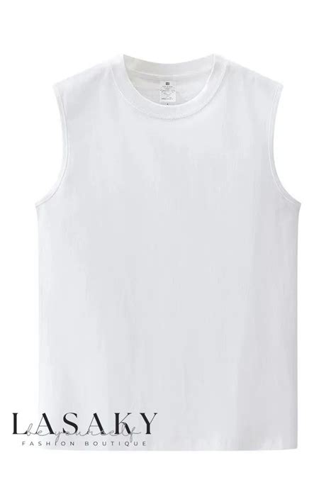 Lasaky White Cotton Sleeveless Athletic Tank Top With Relaxed Round