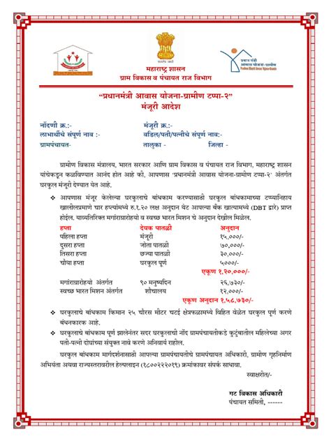 Pmay G Ii मंजूरी पत्र नमूना Pdf