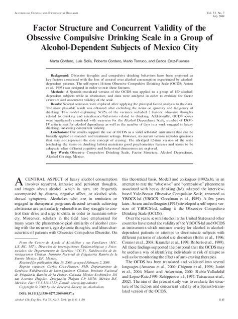 Pdf Factor Structure And Concurrent Validity Of The Obsessive
