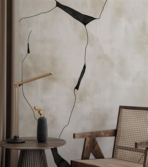Abstract Black Shapes Wallpaper Mural Japandi Concrete Wall Decor