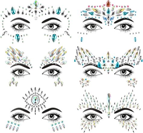 6 Pcs Face Gems Glitter Bling Face Jewels Mermaid Rhinestone Rave