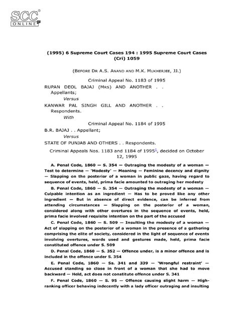 Rupan Deol Bajaj V Kps Gill Pdf Supreme Court Of The United States