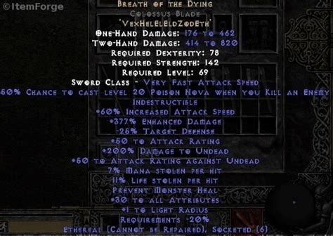 Botd Colossus Blade Cb Breath Of The Dying Diablo 2 Ladder And Non