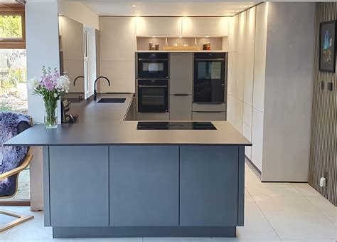 Stone And Steel Grey Handless Linear Kitchen Designs