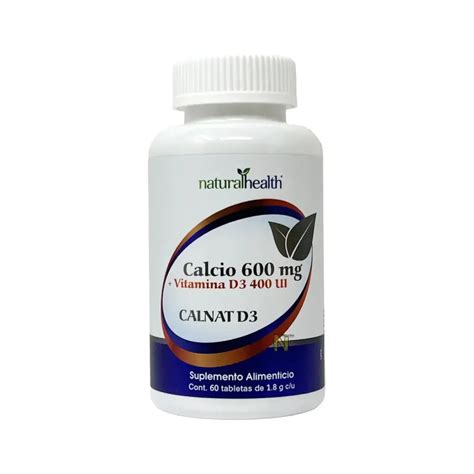 Natural Health Calcio 600 Mg Vitamina D3 400 Ui 60 Tabletas Superlabs