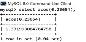 MySQL ACOS 函数语法参数返回及代码示例语法参数返回及代码示例 立地货