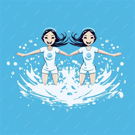 Premium Vector Two Girls Swimming In The Sea With Splashes Of Water