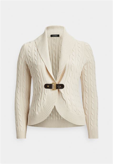 Lauren Ralph Lauren Woman Buckle Trim Cable Shawl Collar Cardigan