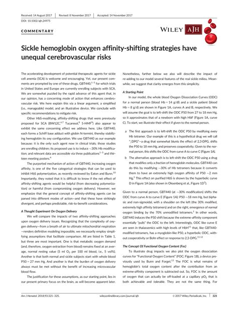 Pdf Sickle Hemoglobin Oxygen Affinity Shifting Strategies Have Unequal Cerebrovascular Risks