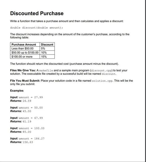 Solved Discounted Purchase Write A Function That Takes A