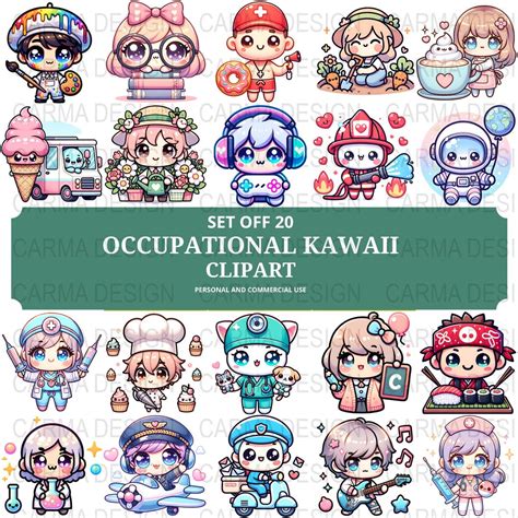 Kawaii Occupation Clipart Bundle 20 Cute Profession Pngs Chibi Career