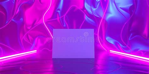 A Blank Canvas In A Vibrant Neon Room With Pink And Blue Lighting And Abstract Background Shapes