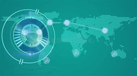 Animation Of Scope Scanning Over Network Of Connections And World Map