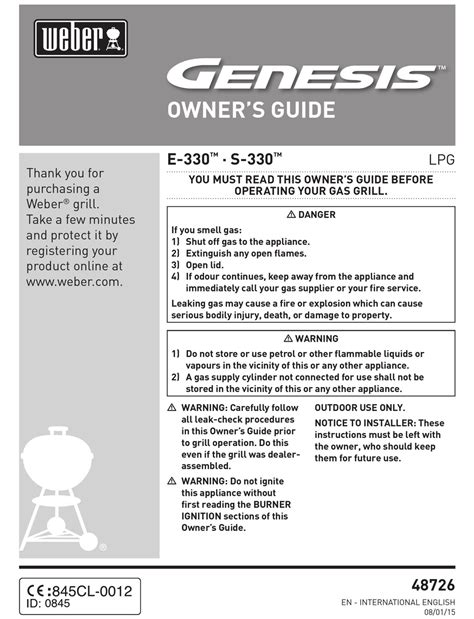 Weber Genesis E 330 Owners Manual Pdf Download Manualslib