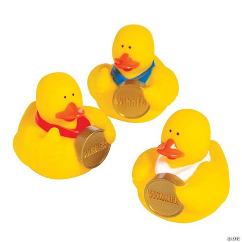 Fun Award Medal Rubber Ducks With Colorful Ribbons 12 Pc Oriental