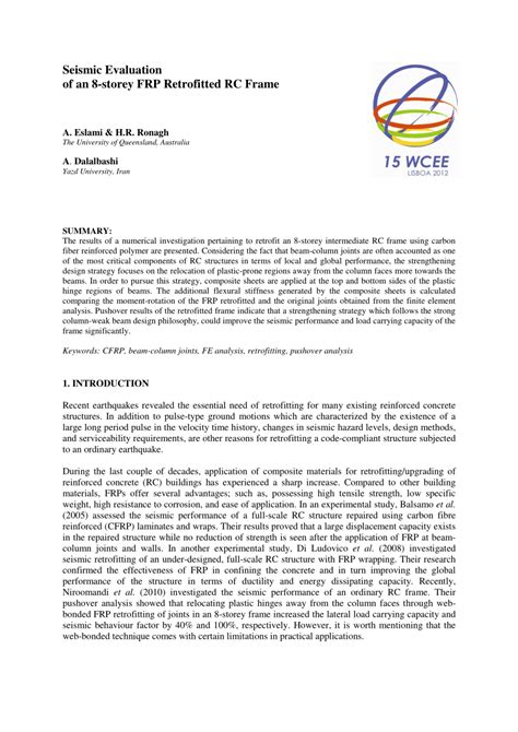 Pdf Seismic Evaluation Of An 8 Storey Frp Retrofitted Rc Frame