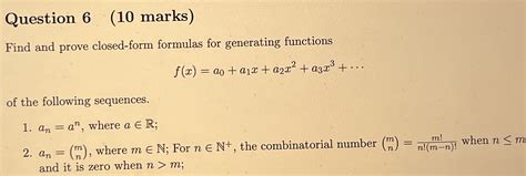 Solved Question Marks Find And Prove Closed Form Chegg