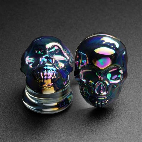 Rainbow Skull Glass Double Flare Plug Glass Ear Stretcher Gauges