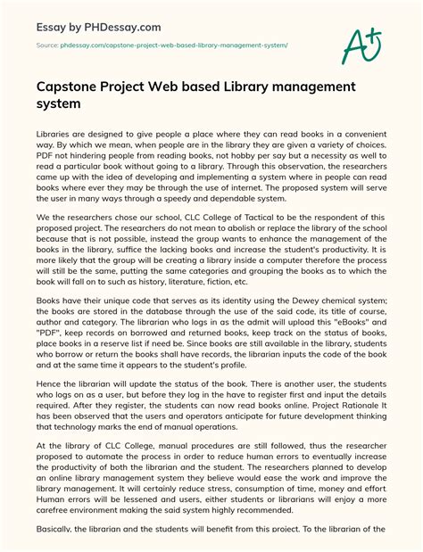 Capstone Project Web Based Library Management System Thesis And Proposal Essay Example