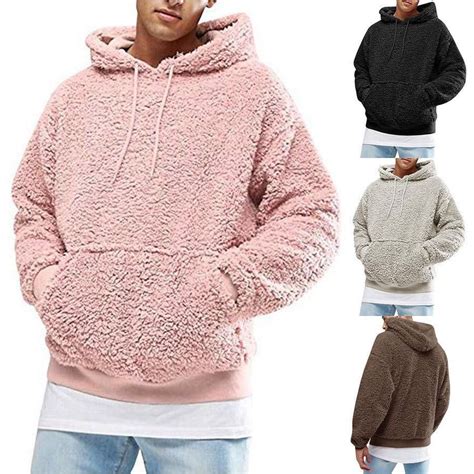 Winter Warm Mens Casual Fluffy Fleece Hoodies Hoodies Mens Long