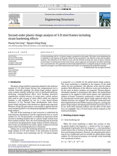 Second Order Plastic Hinge Analysis Of 3d Steel Frames Including Strain Hardening Effects Pdf