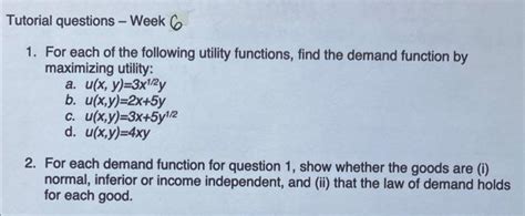 solved 1 for each of the following utility functions find