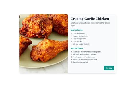 recipe card tailwind css example