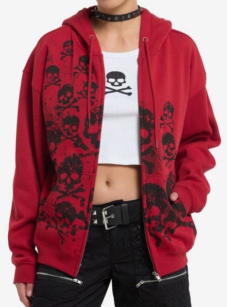 Social Collision Red Skull And Crossbones Girls Hoodie Hot Topic
