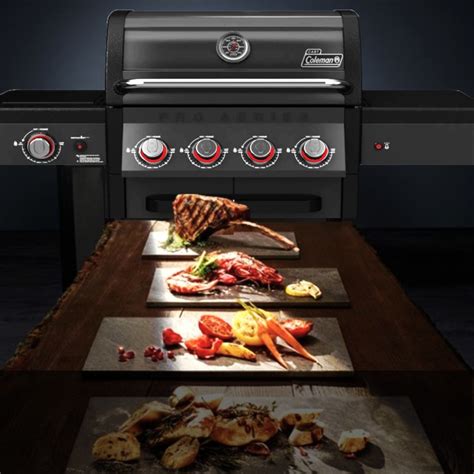 גריל גז Coleman Pro 4 מבערים כירת צד תאורת כפתורים מבנה גריל מיציקת אלומיניום צבע שחור