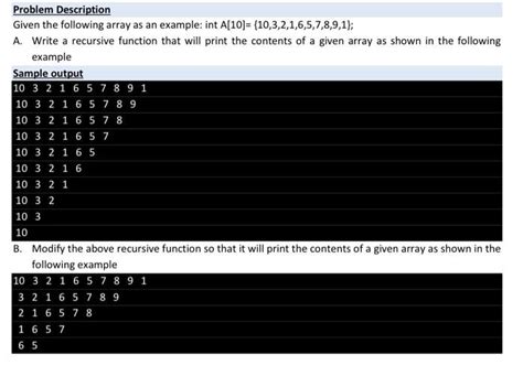 Solved Problem Description Given The Following Array As An Chegg Com