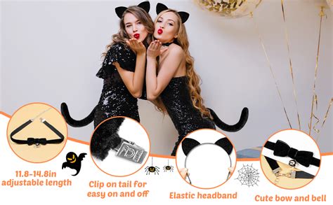 Mukosel Cat Ears Headband And Tail Bell Collar Set Cat
