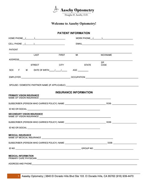 Fillable Online New Patient Form Aaseby Optometry Fax Email Print