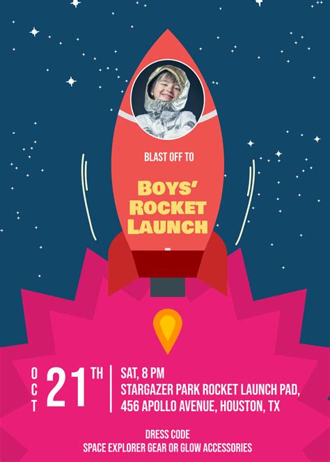 Free Red Rocket Boy Invitation Template To Edit Online