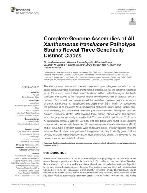 Pdf Complete Genome Assemblies Of All Xanthomonas Translucens