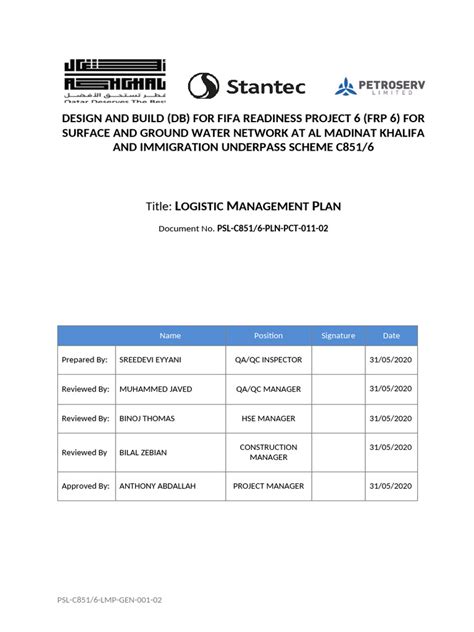 Logistics Management Plan Psl C851 6 Lmp Gen 0001 03 Pdf