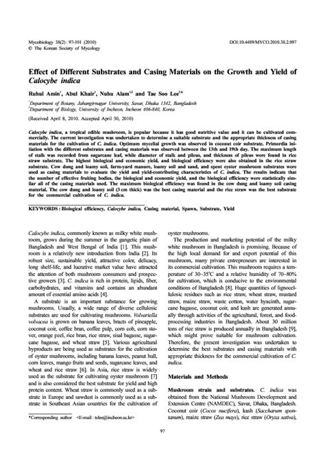 Pdf Effect Of Different Substrates And Casing Materials On The Growth And Yield Of Calocybe