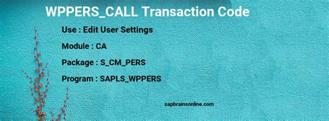 Wpperscall Sap Tcode For Edit User Settings