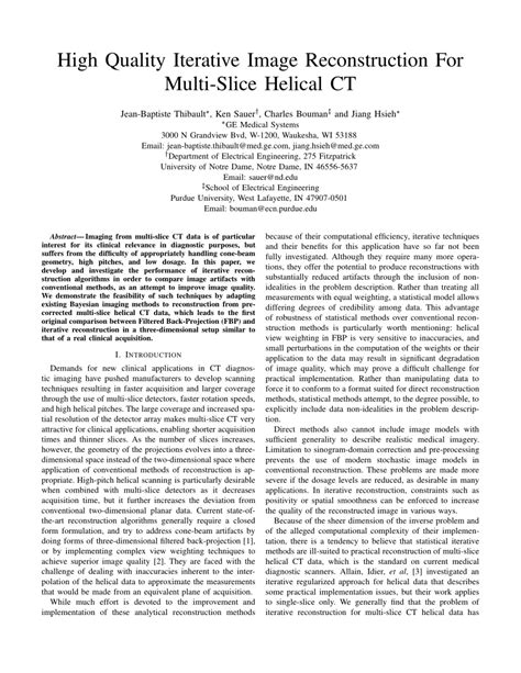 PDF High Quality Iterative Image Reconstruction For Multi Slice Helical CT