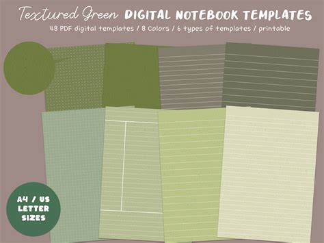 Textured Green Digital Notes Template Printable A4 Us Letter