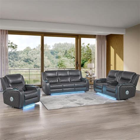 Steve Silver Luna 3 Piece Charcoal Leather Reclining Living Room Set