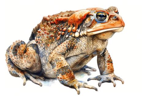 Cane Toad Pastel Colored In Hand Drawn Style Watercolor Isolated On