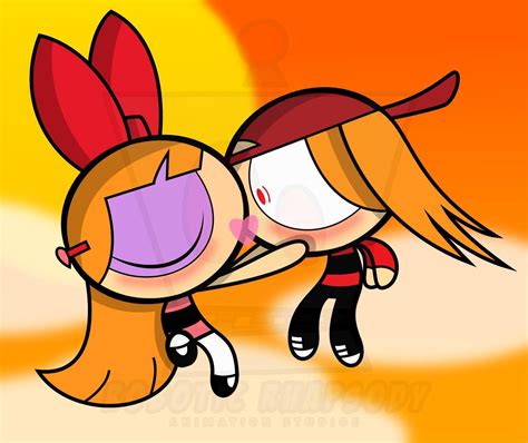 Powerpuff Girls Blossom And Brick Kiss