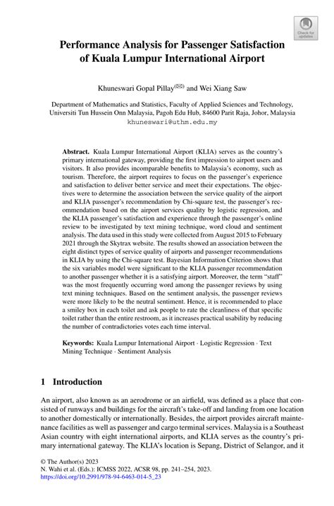 Pdf Performance Analysis For Passenger Satisfaction Of Kuala Lumpur